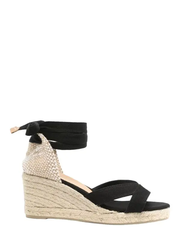 CastaÑer Wedge High-heeled Sandals With Tie-fastening Ankle Strap - Nude