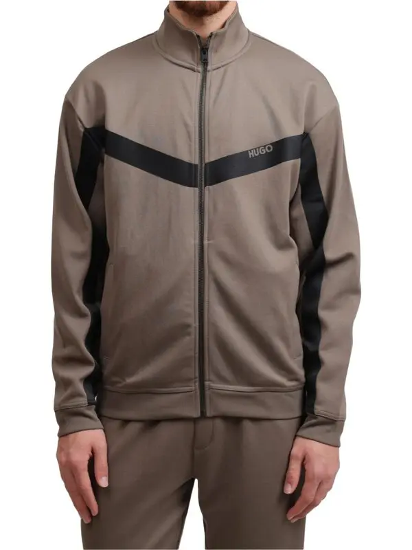 Hugo Boss Long Sleeve Zip Up Sweatshirt With Stand Collar - Brown