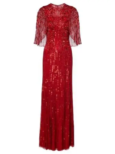 Jenny Packham Embellished Cape Gown - Red