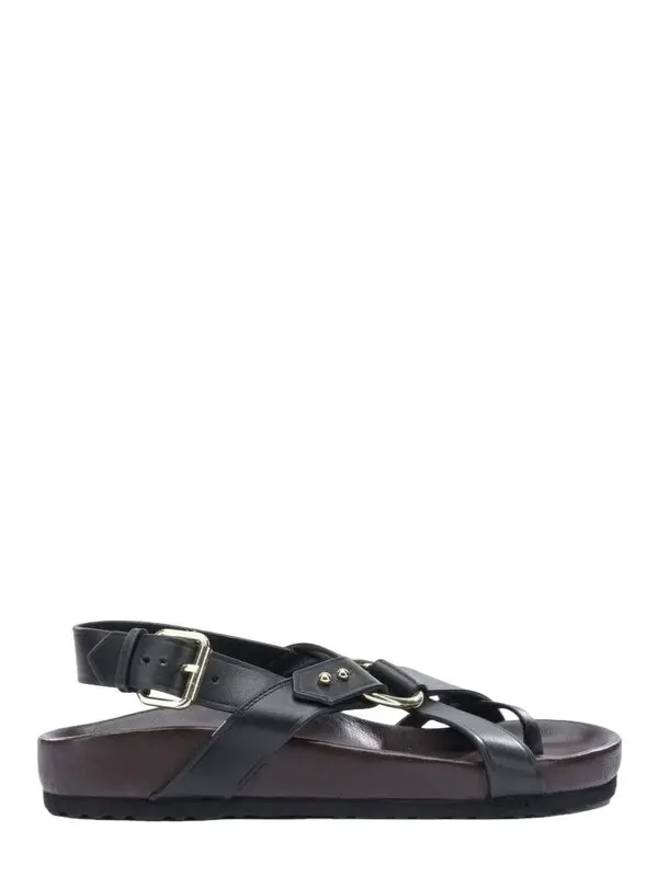 Soeur Round-toe Flat Sandals - Black