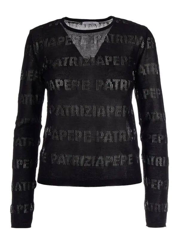 Patrizia Pepe Perforated Detail Long Sleeve Sweater - Black