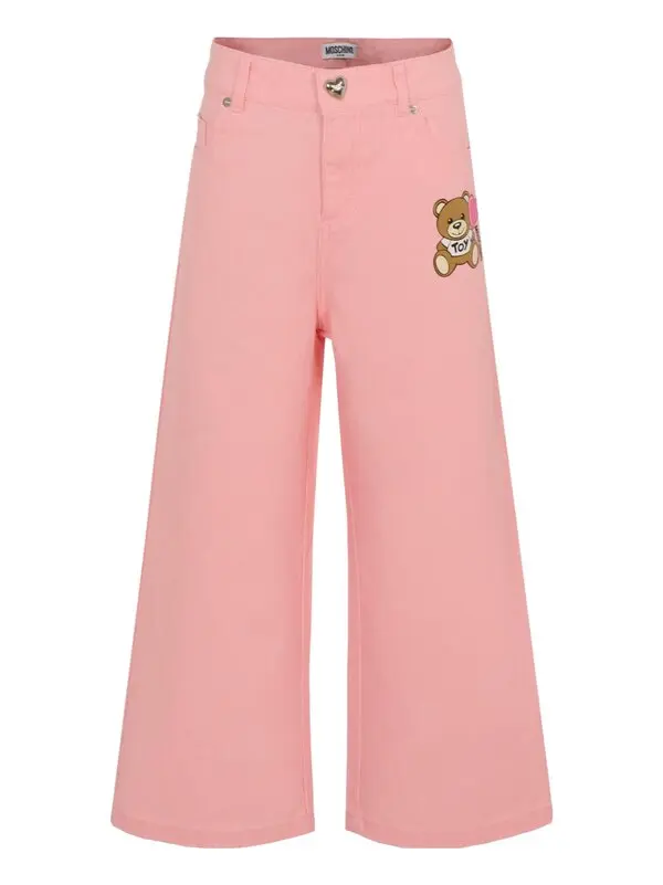 Moschino Wide Leg Jeans With Teddy Bear Print - Pink