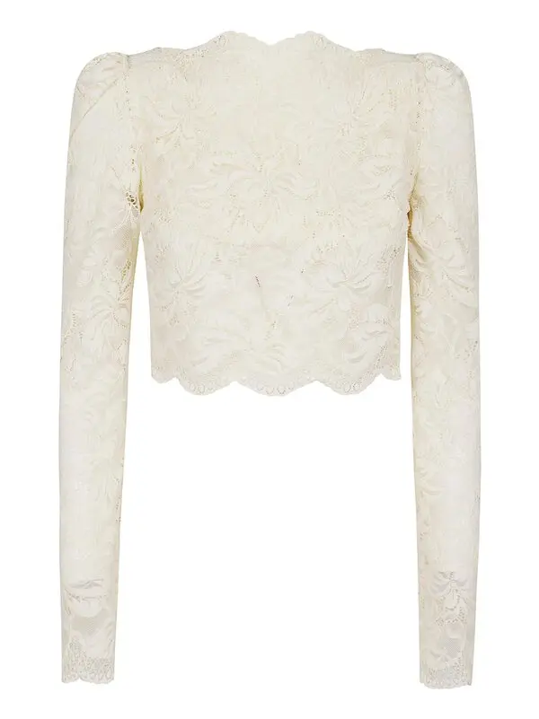 Rabanne Long-sleeve Cropped Lace Top - Ivory