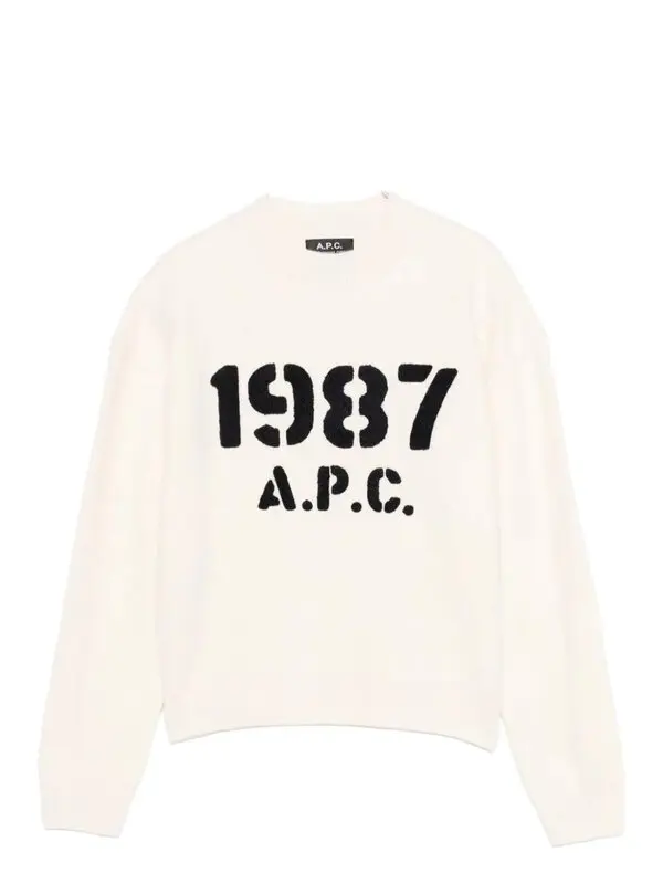 A.p.c. Long-sleeved Sweater With Text Detail - Ecru