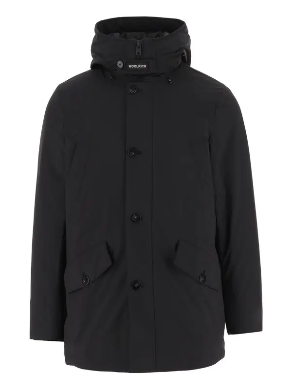 Woolrich Hooded Coat With Button And Zip Fastening - Black