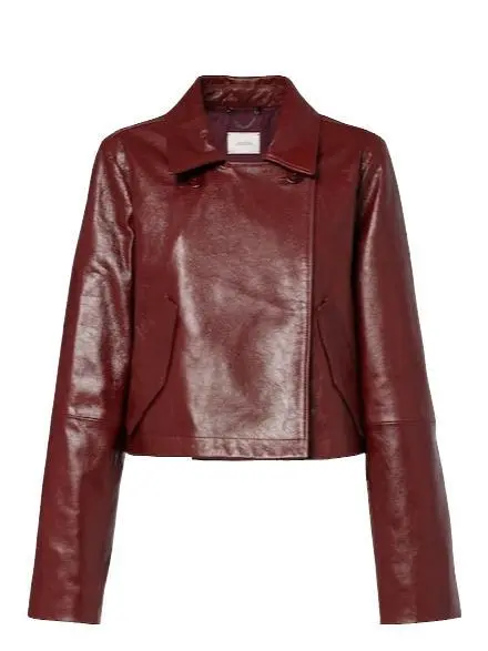 Dorothee Schumacher Broken Shine Cropped Leather Jacket - Red
