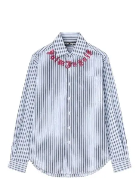 Palm Angels Logo Printed Striped Shirt - Blue