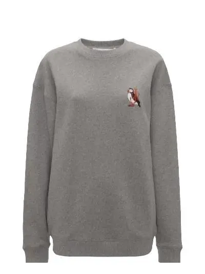 J.W.ANDERSON Organic Cotton Puffin Embroidered Crewneck Sweatshirt - Grey