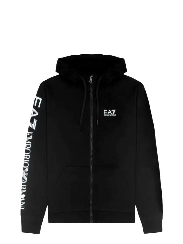EA7 Logo-print Zip-up Hoodie - Black
