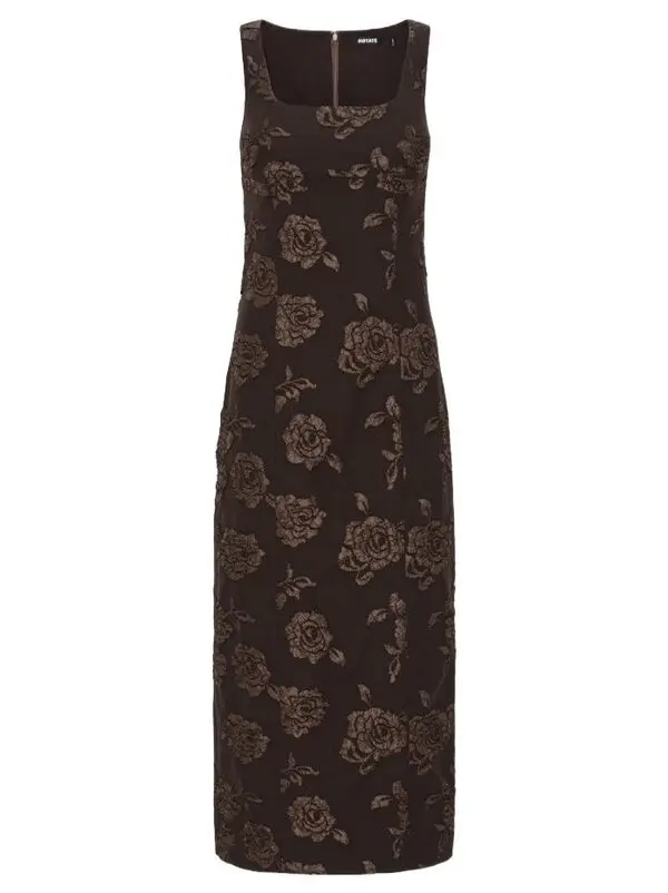 ROTATE BY BIRGER CHRISTENSEN Jacquard Floral Midi Dress - Dark Brown