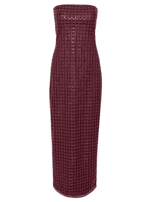 ROTATE BY BIRGER CHRISTENSEN Beaded Tube Top Maxi Dress - Bordeaux