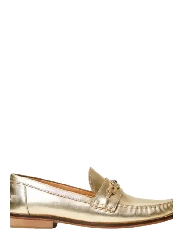 TWINSET Metallic Leather Loafers With Chain Detail - Nude