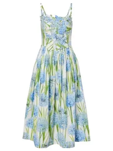 Oscar De La Renta Allium Floral Cotton-blend Midi Dress - Blue