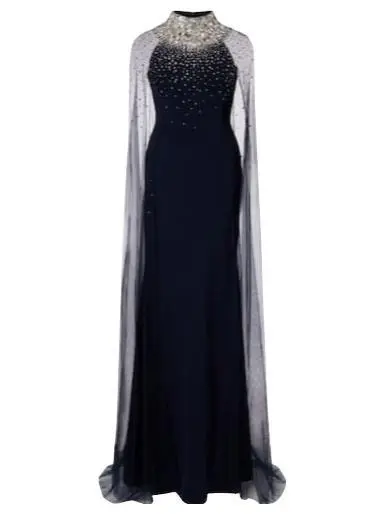 Jenny Packham Zadie Embellished Tulle Cape Gown - Black