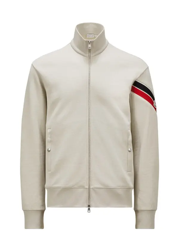 Moncler Zip-up Hoodie With Tri-color Trim - Beige