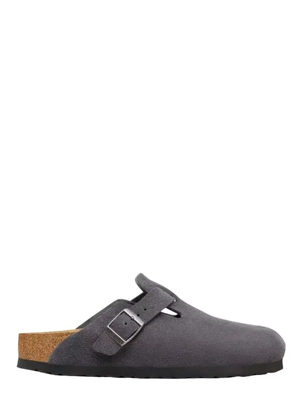 BIRKENSTOCK Boston Buckled Suede Clogs - Charcoal