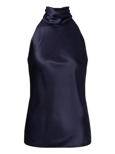 Ralph Lauren Chilton Silk-blend Charmeuse Halter Top With Self-ties - Black