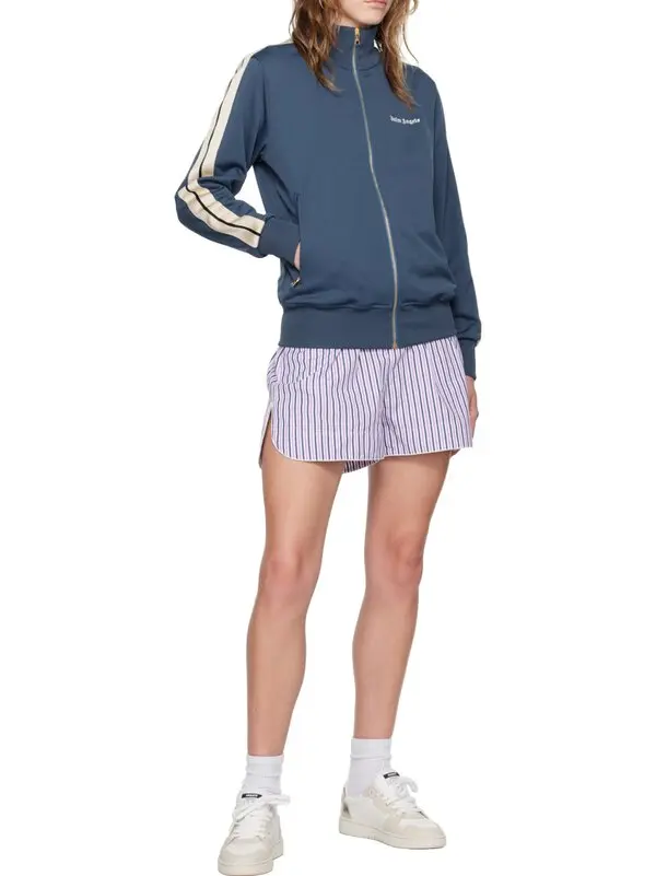 Palm Angels Stand Collar Zip-up Jacket With Embroidered Logo - Blue