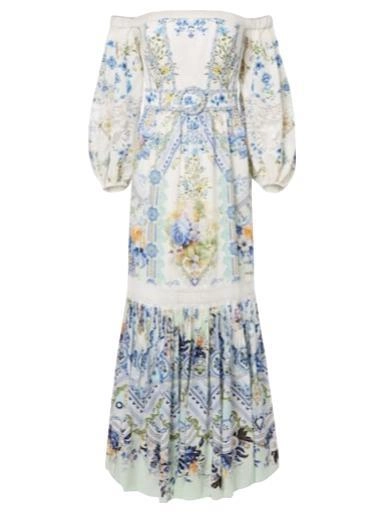 Camilla Floral Off-shoulder Maxi Dress In Linen And Silk - No