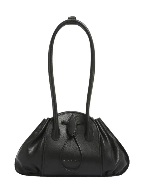 Marni Tulipea Logo Stamped Shoulder Bag - Black