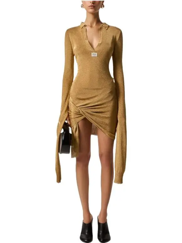 Coperni Knotted Sleeve V-neck Dress - Brown