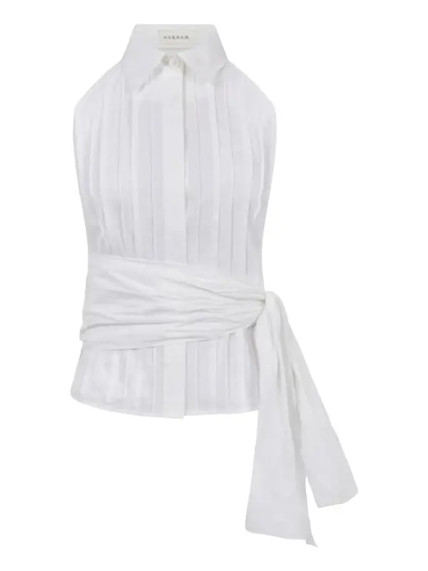 P.a.r.o.s.h Pleated Halterneck Wrapped Top - White