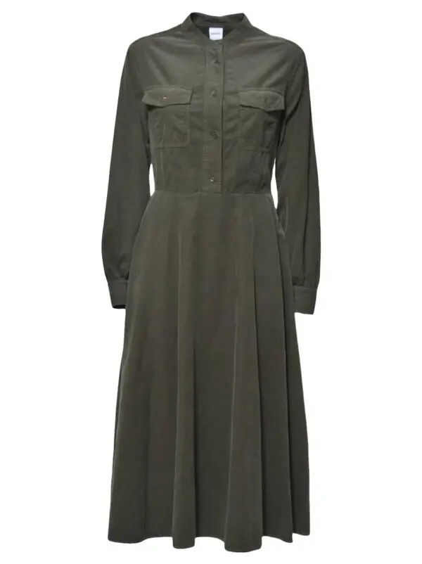 Aspesi Corduroy Midi Dress With Buttoned Closure And Pleated Hem - Black