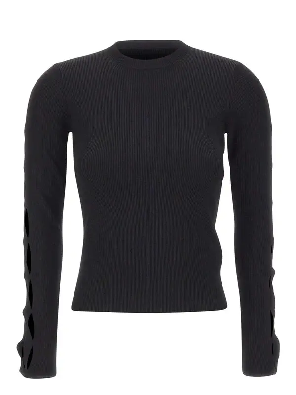 KAOS Ribbed Long Sleeve T-shirt With Cutout Cuffs - Black