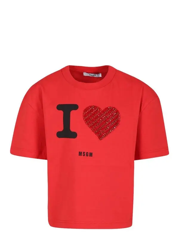 MSGM Embellished Heart Logo T-shirt - Red