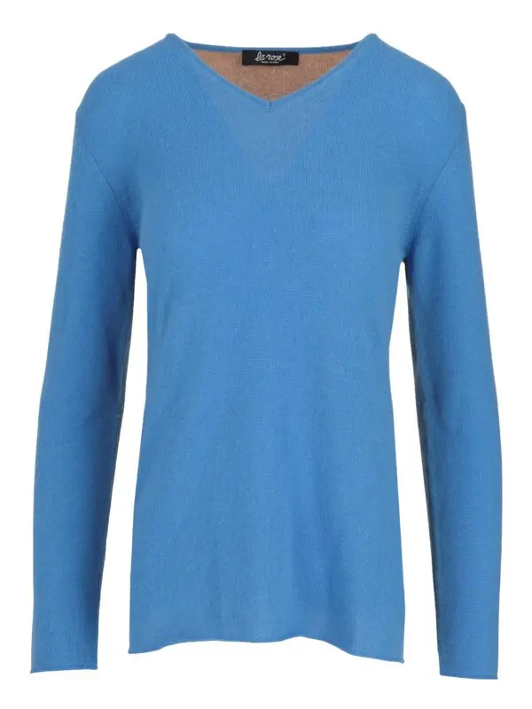 Lela Rose Long Sleeve V-neck Knit Top - Blue