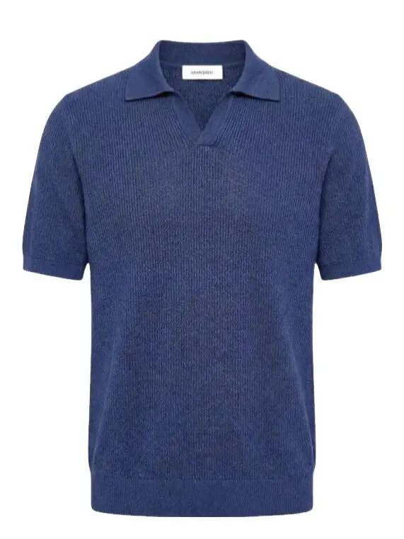 GRAN SASSO Ribbed-knit Short-sleeve Polo Shirt - Blue