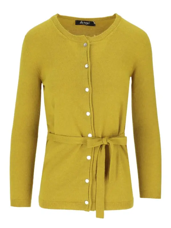 Lela Rose Long-sleeve Knitted Cardigan With Belt - Yellow