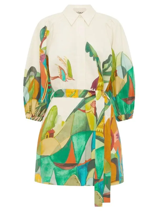 ALEMAIS Printed Shirt Dress With Pleated Sleeves - Multicolor