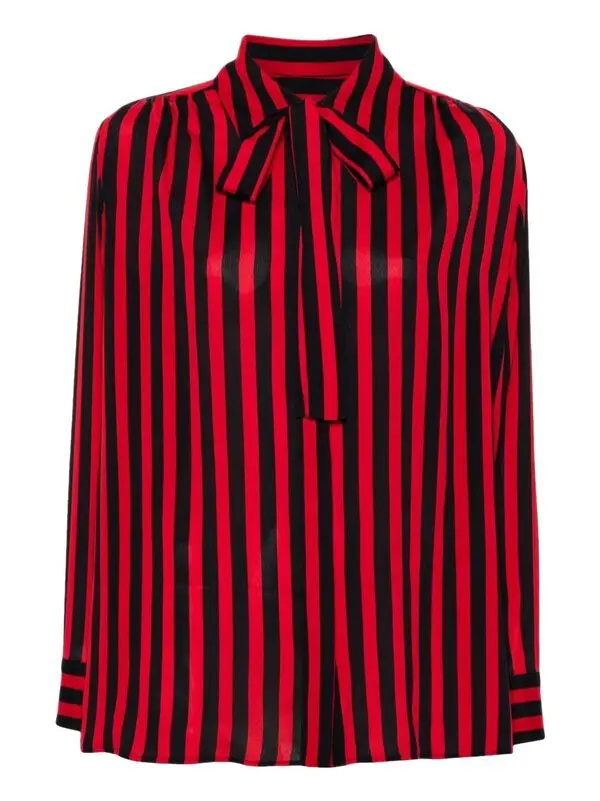 MSGM Striped Crepe Texture Shirt With Attached Scarf - Red