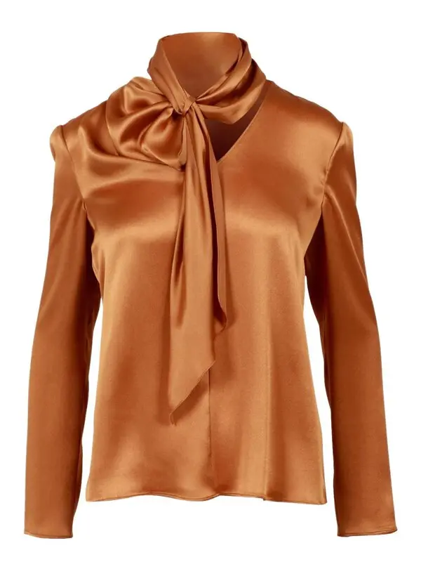 Alberta Ferretti Long-sleeved Shirt With Tie Detail - Brown