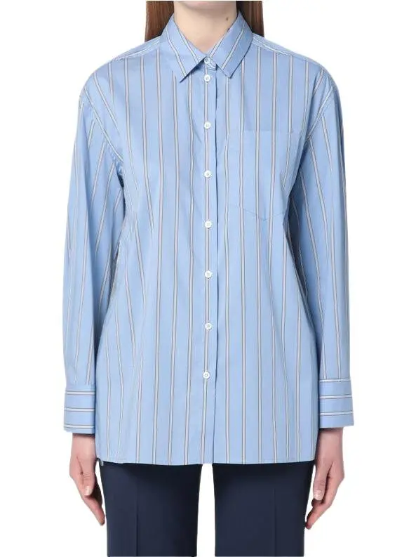 SEMICOUTURE Cotton-blend Striped Shirt With Lace Detail - Blue