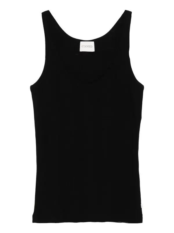 Closed Cotton Ribbed Tank Top - Black