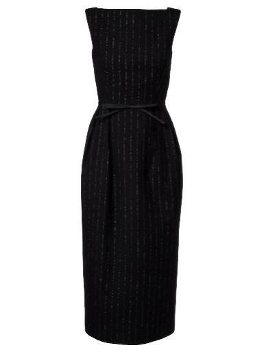 Erdem Midi Dress In Fine Striped Wool Metallic Fabric - Black