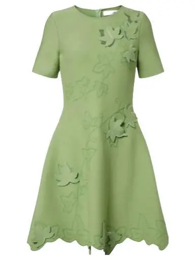 Oscar De La Renta Ivy Cutout Embroidered Flared Minidress - Green