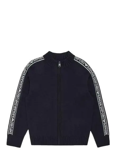 Emporio Armani Logo-intarsia Zip-up Sweater - Navy Blue