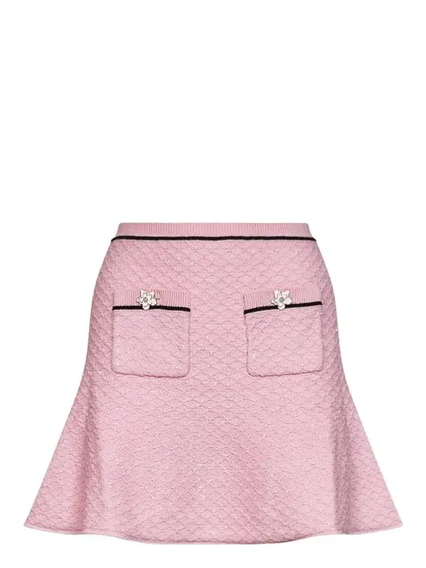 SELF-PORTRAIT Sequin-embellished Knitted Mini Skirt - Pink