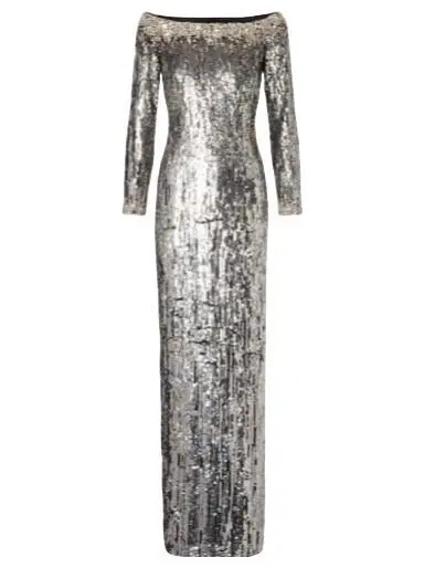 Jenny Packham Sequined Off-shoulder Gown - Gray