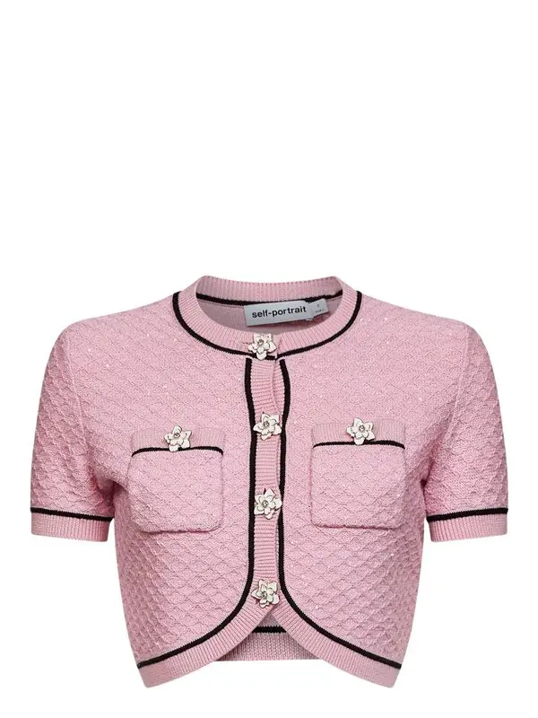 SELF-PORTRAIT Flower Knit Cropped Top - Pink