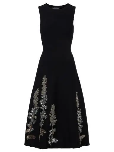 Oscar De La Renta Embellished Jacquard Midi Dress - Black