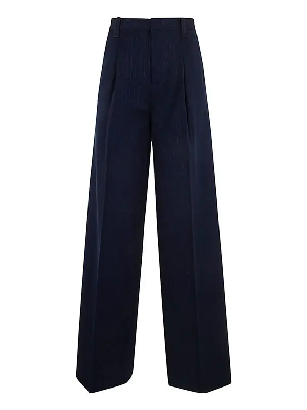 TWINSET Wide Leg Pinstripe Trousers - Indigo