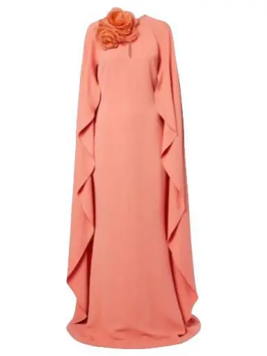 Elie Saab Draped Cape Gown With Front Cutout - Pink