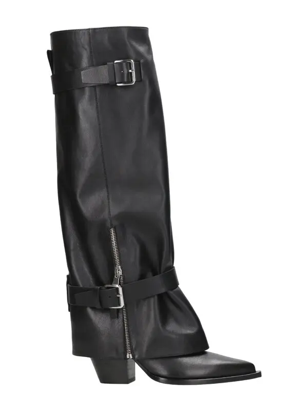Elena Iachi Pointed Toe Boots With Side Zipper And Buckle Detail - Black