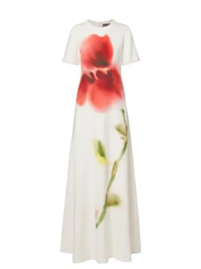 Monique Lhuillier Floral Print Short Sleeve Gown - White