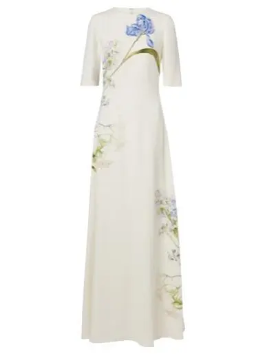 Monique Lhuillier Floral Print Maxi Gown - White