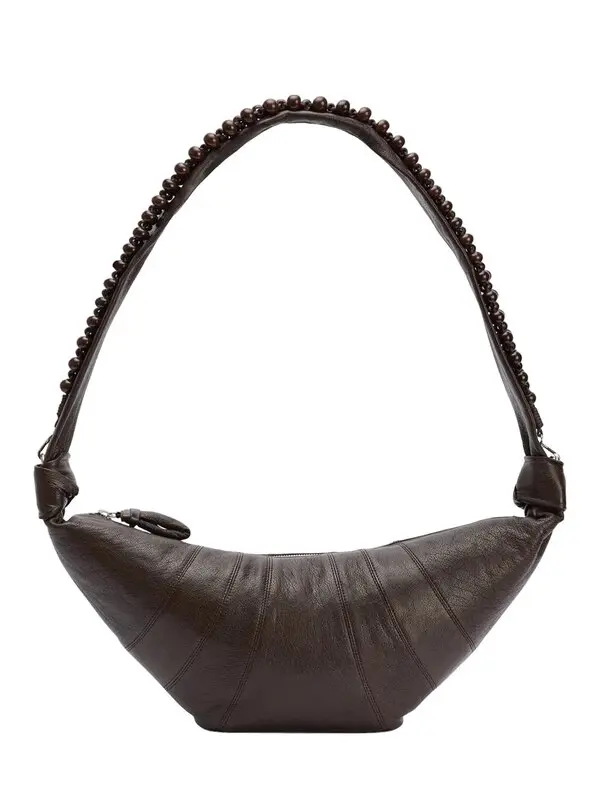 LEMAIRE Medium Croissant Bag With Pearl Embellishments - Brown